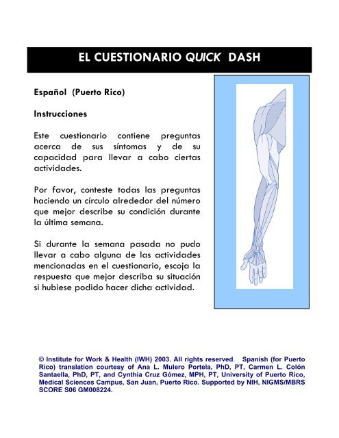 EL CUESTIONARIO QUICK DASH - Institute for Work & Health