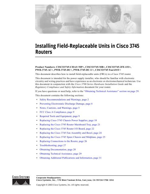 Installing Field-Replaceable Units in Cisco 3745 Routers - CXtec