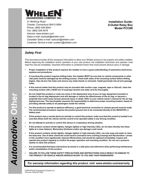 14326: 8-outlet Relay Box Model PCC8R - Whelen Engineering
