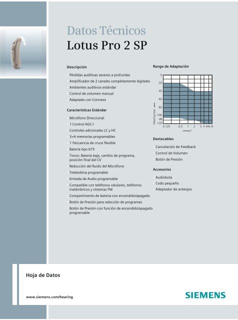 Datos Técnicos Lotus Pro 2 SP - Siemens Hearing Instruments