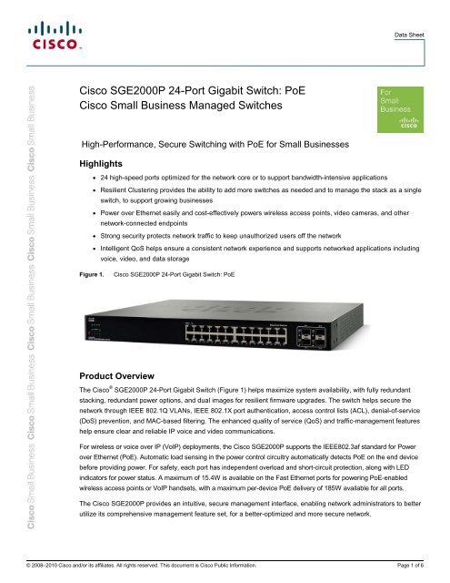 Cisco SGE2000P 24-Port Gigabit Switch: PoE Cisco Small Business ...