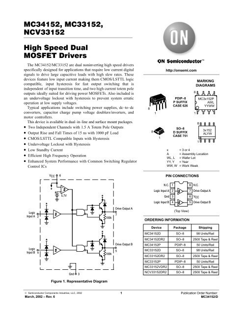 MC34152, MC33152, NCV33152 High Speed Dual MOSFET Drivers