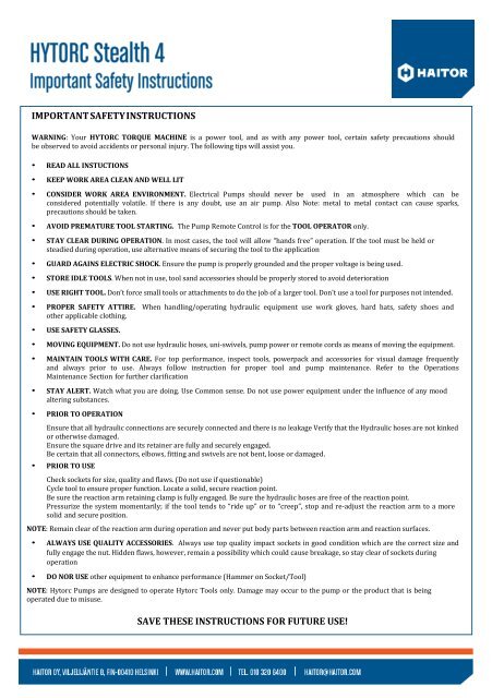 IMPORTANT SAFETY INSTRUCT