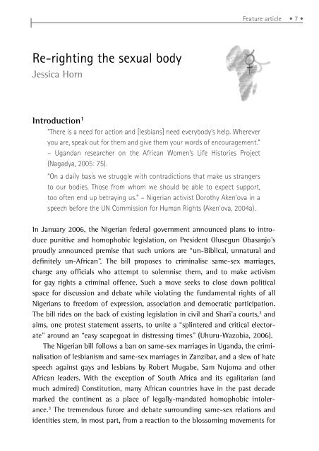 Re-righting the sexual body - African Gender Institute