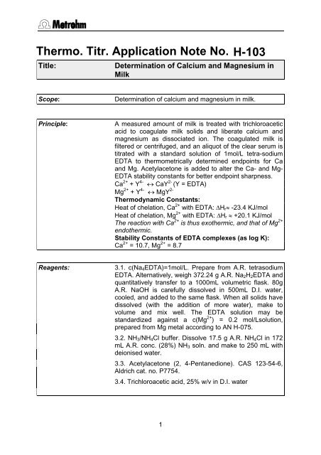 Determination Of Calcium And Magnesium In Milk