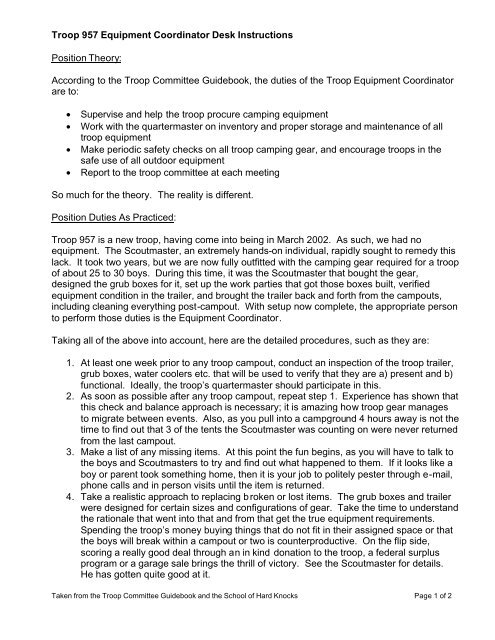 Troop Equipment Coordinator Desk Instructions - Boy Scout Troop 957