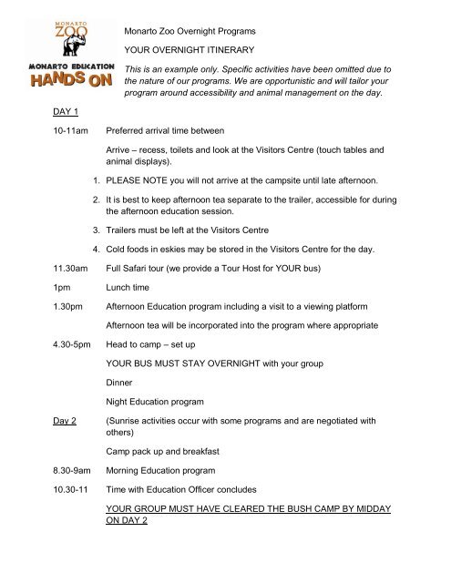 Overnight Sample Itinerary