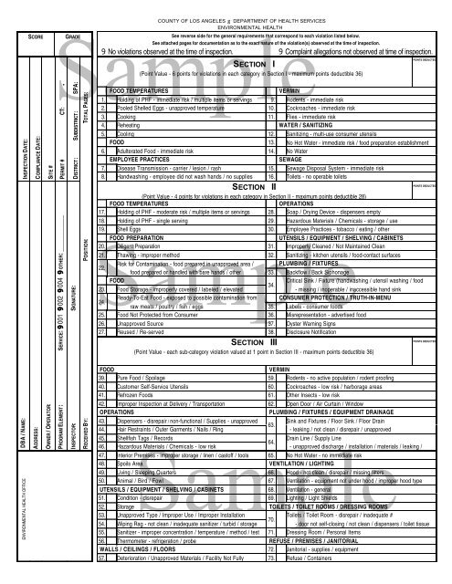 Sample Inspection Form