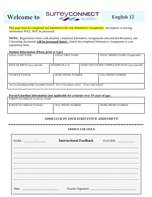 English 12 SA - Surrey Connect