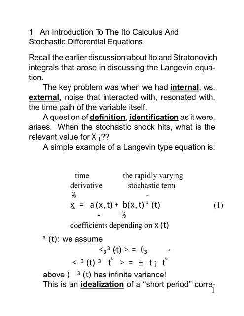 An Introduction To The Ito Calculus And Stochastic Differential