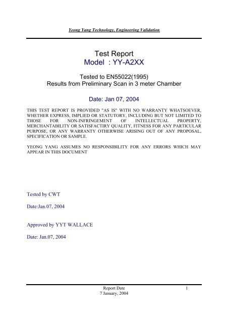 Test Report Model : YY-A2XX - YeongYang