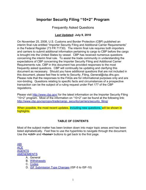Importer Security Filing FAQ - ncbfaa