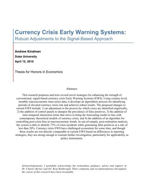 Currency Crisis Early Warning Systems: - Duke University | Economics