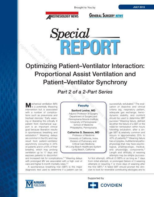 Proportional Assist Ventilation and Patientâ Ventilator Synchrony