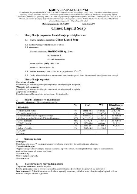 70-520, 70-521 - CLINEX LIQUID SOAP - Karta ... - Stanchem