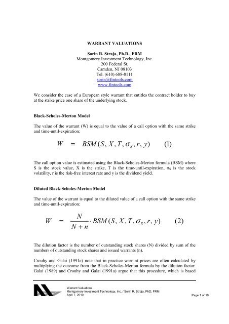 Warrants Valuations.pdf - Montgomery Investment Technology