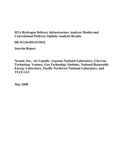 H2A Hydrogen Delivery Infrastructure Analysis Models and ...