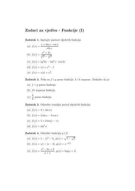 Zadaci za vjezbu - Funkcije (I)