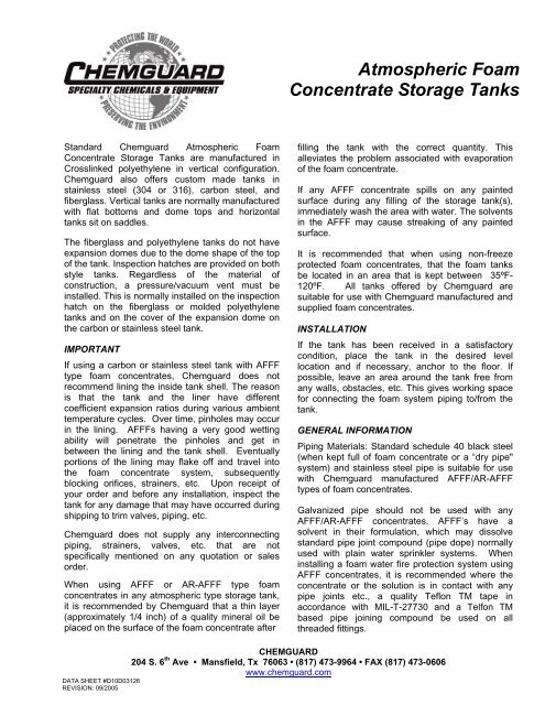 Atmospheric Foam Concentrate Storage Tanks