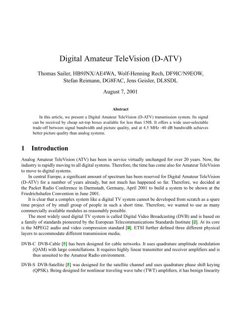 Digital Amateur TeleVision (D-ATV) - Bavarian Packet Radio Group
