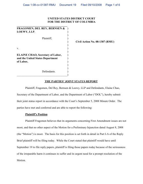 Parties' Joint Status Report