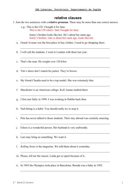 relative clauses exercises - ies nÃºm. 1 - libertas