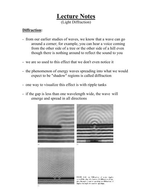 Lecture Notes Light Diffraction Dickey Physics
