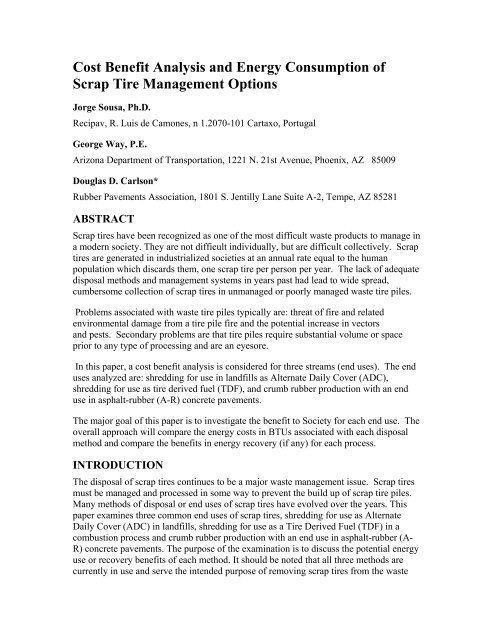 Cost Benefit Analysis And Energy Consumption Of Scrap Tire - BVSDE