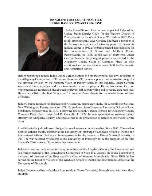 Judge David Stewart Cercone - Western District of Pennsylvania