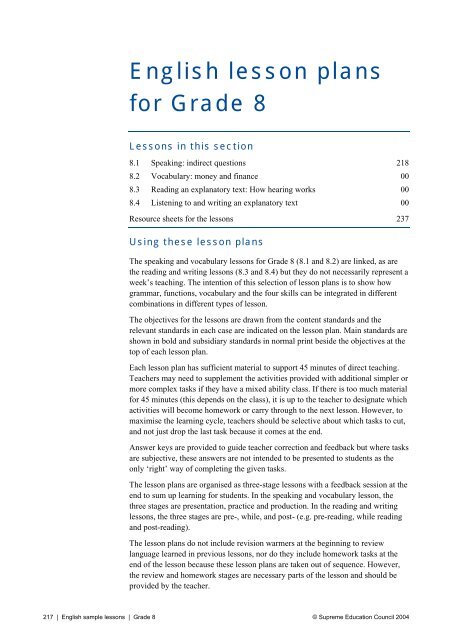 English Lesson Plans For Grade 8 English Lesson Plans For Grade 8