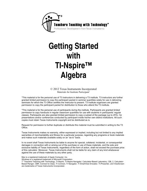 Getting Started with TI-Nspireâ ¢ Algebra - Texas Instruments