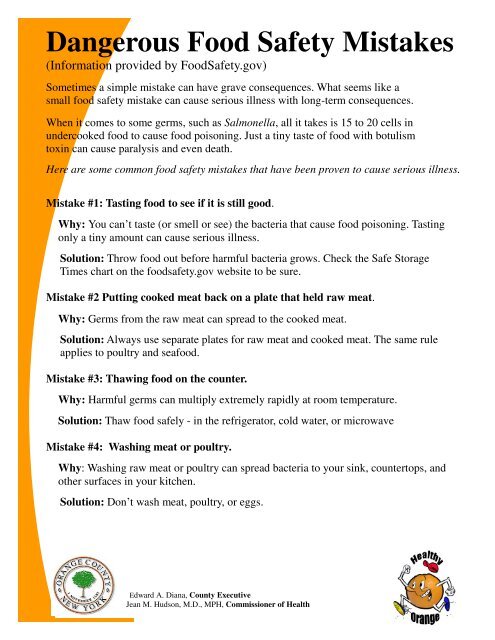 Dangerous Food Safety Mistakes - Orange County, NY
