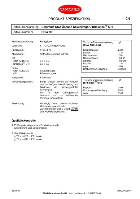 Oxoid Produkt-Spezifikation - mibius