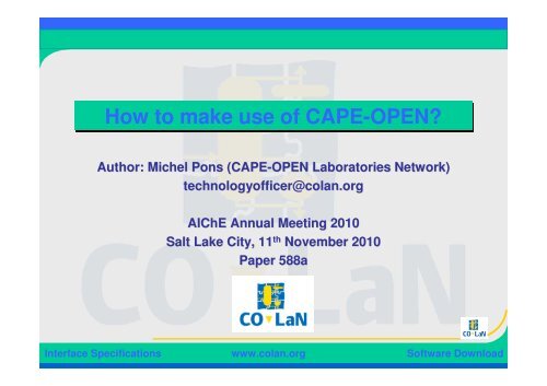 How to make use of CAPE-OPEN? - CO-LaN