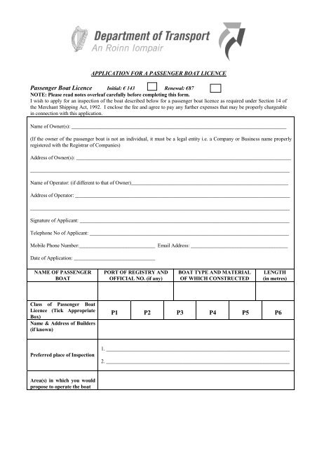 Passenger Boat Licence P1 P2 P3 P4 P5 P6 - Department of Transport