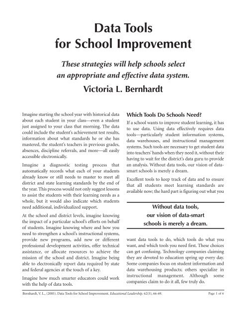 Data Tools for School Improvement. - Education for the Future