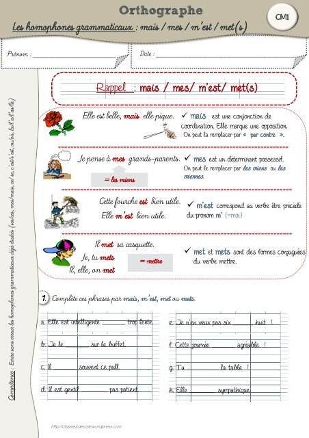 exercice homophone mais mes met mets m'est