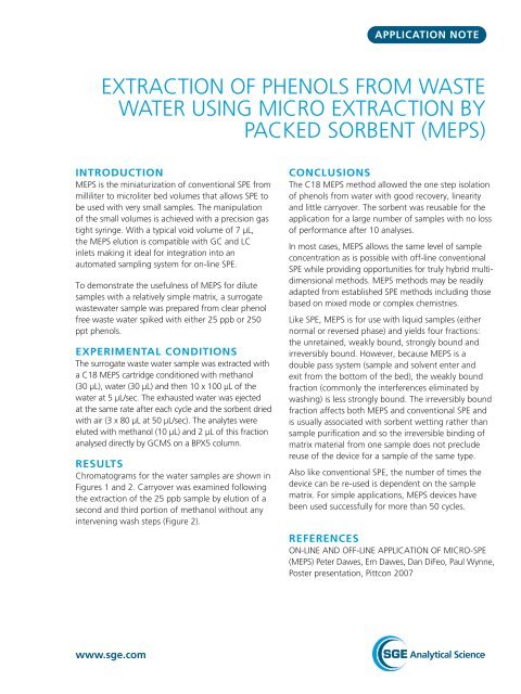 Extraction Of Phenols From Waste Water Using MEPS