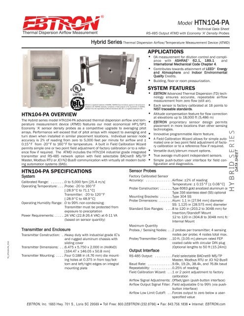 Model HTN104-PA H Y B R ID SERIES - Ebtron