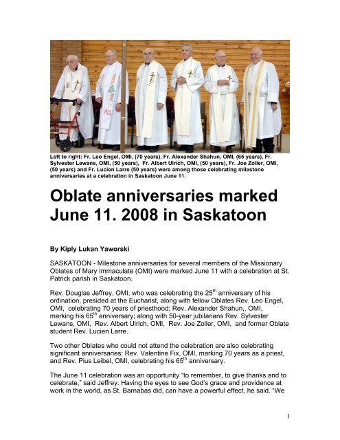 Several Oblate priests celebrate milestone anniversaries with event ...