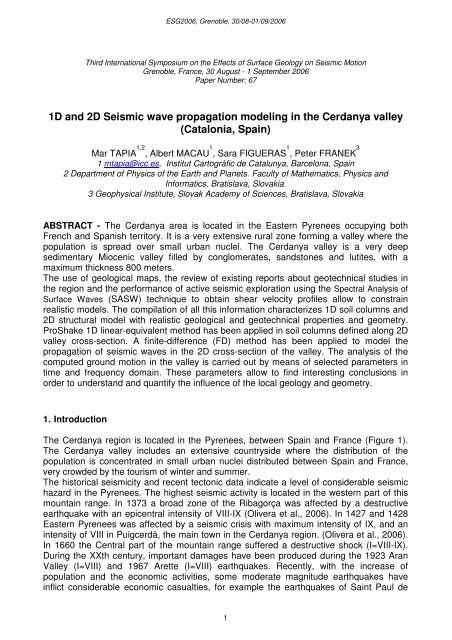 1d And 2d Seismic Wave Propagation Modeling In The Cerdanya