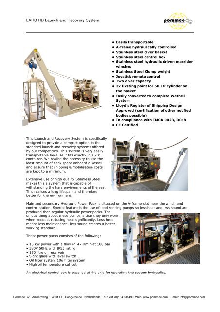 LARS HD Launch and Recovery System - Pommec