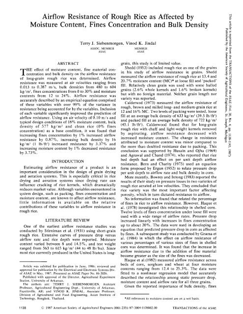 Airflow Resistance of Rough Rice as Affected by Moisture Content ...