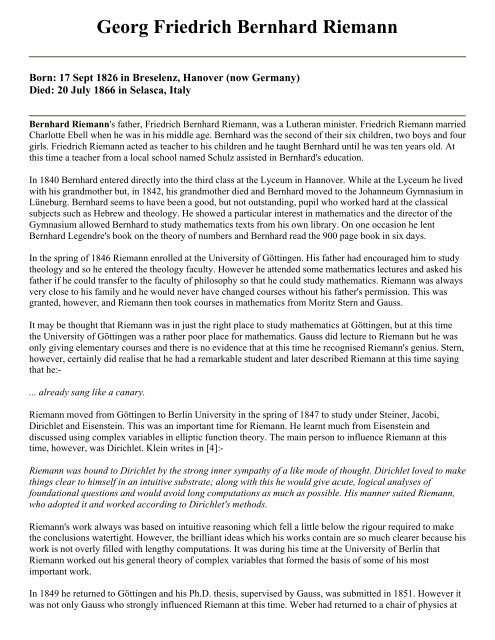 Bernhard Riemann Mathematician