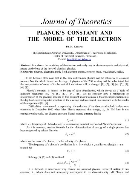 PLANCK'S CONSTANT AND - Journal of Theoretics