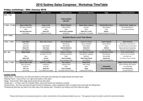Workshop Timetable