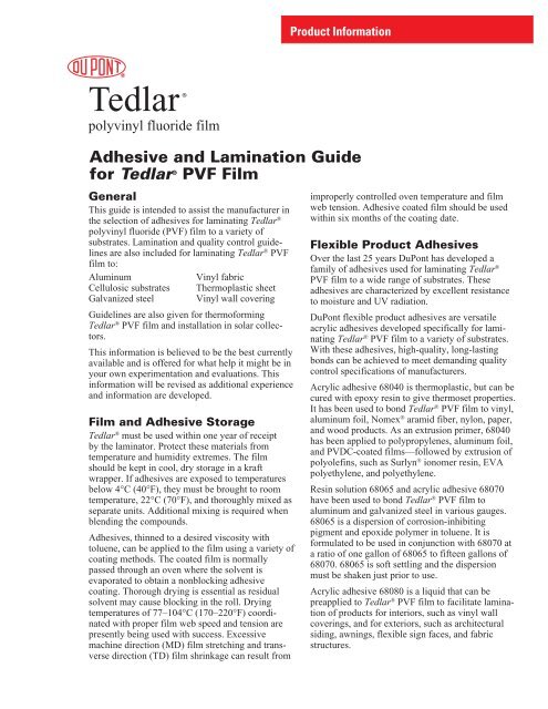 Adhesive and Lamination Guide for Tedlar(R) PVF Film - DuPont