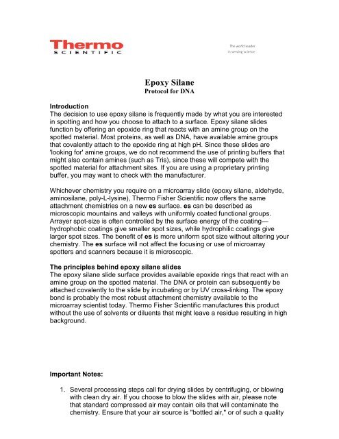 Epoxysilane Protocol for DNA - Thermo Scientific