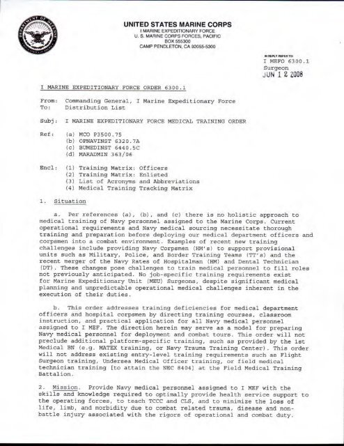I MEFO 6300.1 - I Marine Expeditionary Force - Marine Corps