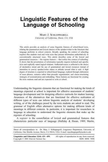 Linguistic Features of the Language of Schooling